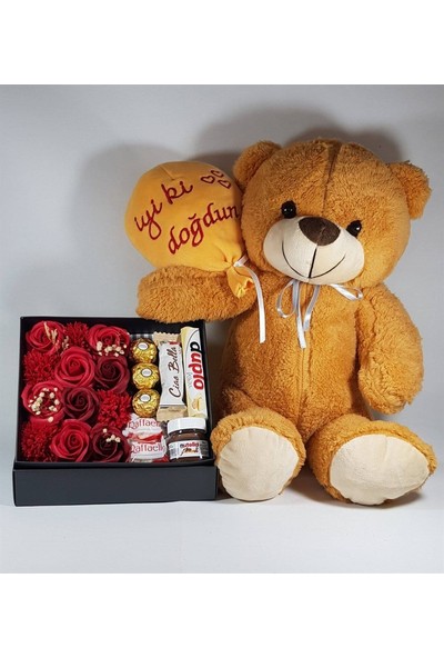 Hanbeyi Doğum Günü Gül Kutusu Ferrero Çikolata İyi ki Doğdun Ayıcık Seti
