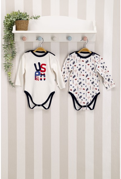 U.s. Polo Assn Lisanslı Lacivert Krem Bebek 2'li Body Zıbın U.s. Polo Assn Lisanslı Lacivert Krem Bebek 2'li Body Zıbın