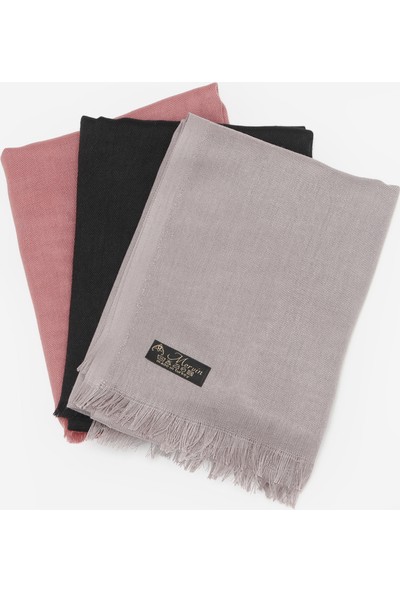 Mervin Şal Paşmina 3`Lü Şal Siyah Vizon Soğan Kabuğu