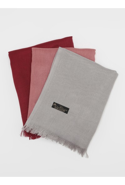 Mervin Şal Paşmina 3`Lü Şal Soğan Kabuğu Bordo Gri