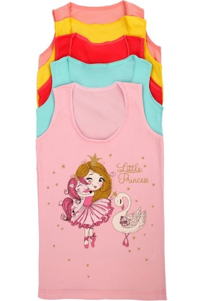 Nicoletta Renkli Kız Çocuk Atlet Geniş Askılı Baskılı 5'Li Paket