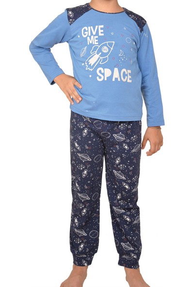 Tom John Indıgo Erkek Çocuk Pijama Takımı Uzun Kollu Pamuk