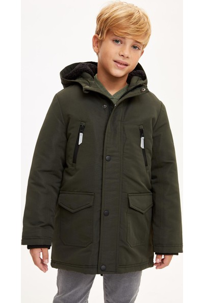 DeFacto Erkek Çocuk Regular Fit Kapüşonlu Peluş Mont Parka N8190A620CW