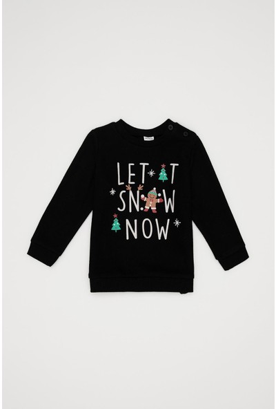 DeFacto Erkek Bebek Bisiklet Yaka Yılbaşı Temalı Selanik Kumaş Sweatshirt S1511A220WN