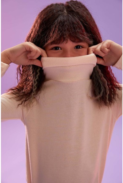 DeFacto Kız Çocuk Balıkçı Yaka Triko Görünümlü Isı Yalıtımlı Warmtech Uzun Kollu Tişört R9797A620WN