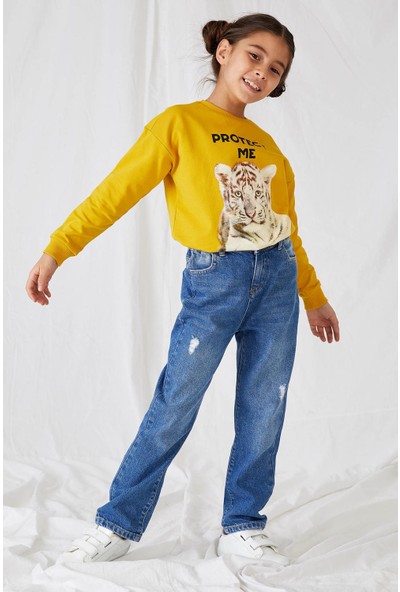 DeFacto Kız Çocuk Mom Fit Yıpratma Detaylı Geri Dönüşümlü Jean Pantolon S6851A620WN DeFacto Kız Çocuk Mom Fit Yıpratma Detaylı Geri Dönüşümlü Jean Pantolon S6851A620WN