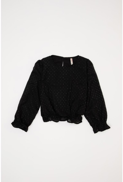 DeFacto Kız Çocuk Bisiket Yaka Yılbaşı Temalı Balon Kollu Şifon Bluz S6098A620WN