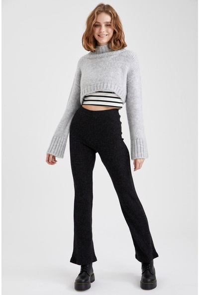 DeFacto Yüksek Bel İspanyol Paça Dokuma Pantolon T0579AZ20WN