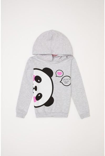 DeFacto Kız Çocuk Panda Baskılı Kapüşonlu Sweatshirt S9628A620AU