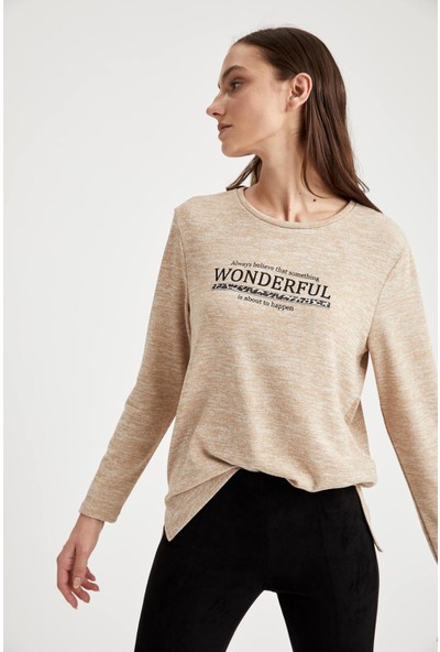 DeFacto Yazı Baskılı Relax Fit Uzun Kollu Tişört S6627AZ20WN