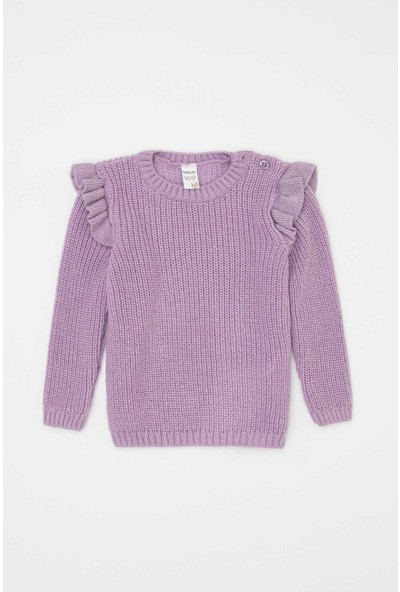 DeFacto Kız Bebek Bisiklet Yaka Fırfırlı Simli Triko Kazak R0732A220AU