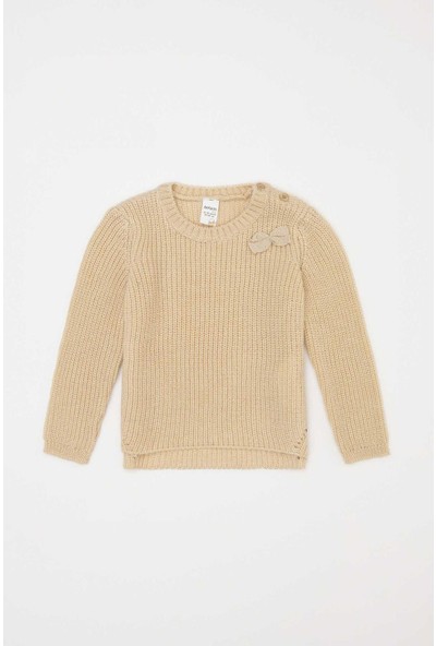 DeFacto Kız Bebek Simli Fiyonk Detaylı Triko Kazak R0733A220WN