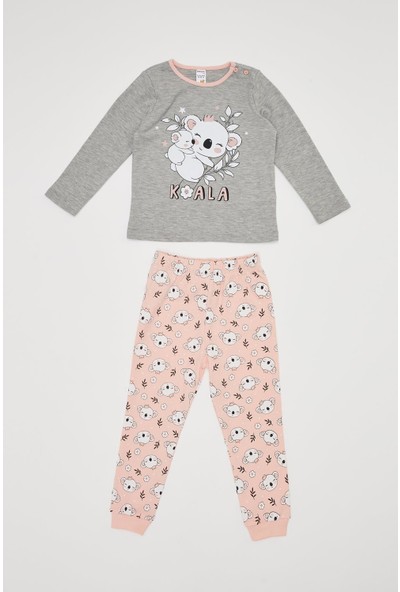DeFacto Kız Bebek Kuala Baskılı Pamuklu Uzun Kollu Pijama Takımı S1493A220WN DeFacto Kız Bebek Kuala Baskılı Pamuklu Uzun Kollu Pijama Takımı S1493A220WN