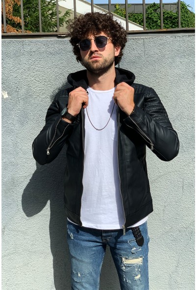 Macsylen Kapüşonlu Kapitone Deri Ceket