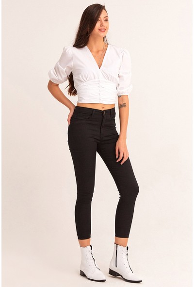 FullaModa Yüksel Bel Dar Paça Kadın Pantolon