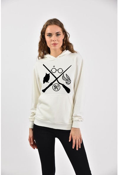 Love My Shirts Harry Potter Sembol Baskılı Kadın Ekru Hoodie