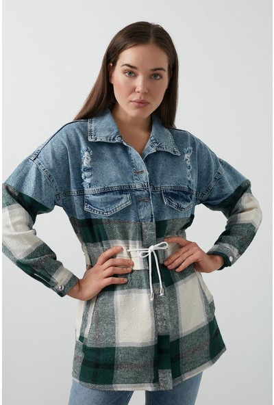 Lela Ekose Desenli Düğmeli Cepli Trençkot Kadın Trençkot 551T238099