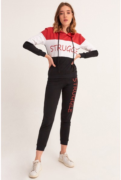 Fullamoda Struggle Baskılı Kapüşonlu Eşofman Takımı