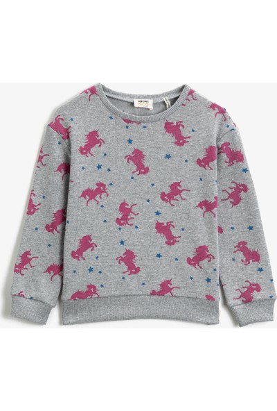 Koton Kız Çocuk Unicorn Baskili Bisiklet Yaka Uzun Kollu Sweatshirt