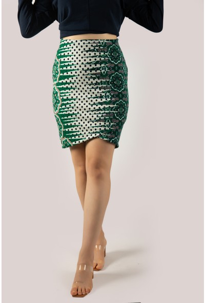 Sohofly Yeşil Otantik Desenli Mini Etek / SHAW21-E5017