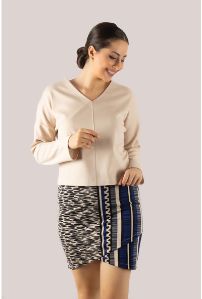 Sohofly Mavi Otantik Desenli Mini Etek / SHAW21-E5017