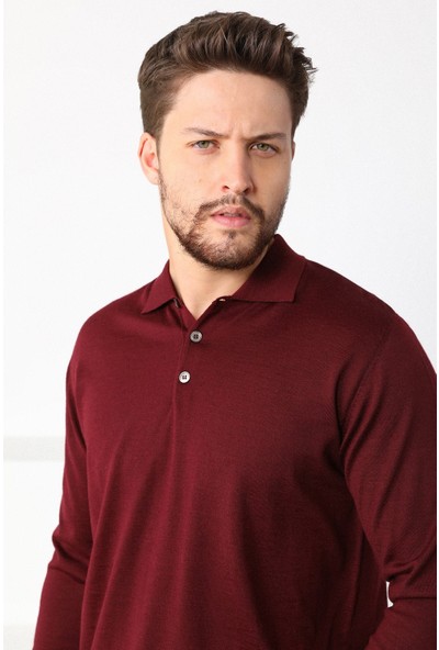 Ferraro Bordo Polo Yaka Superfine Erkek Triko Kazak Ferraro Bordo Polo Yaka Superfine Erkek Triko Kazak