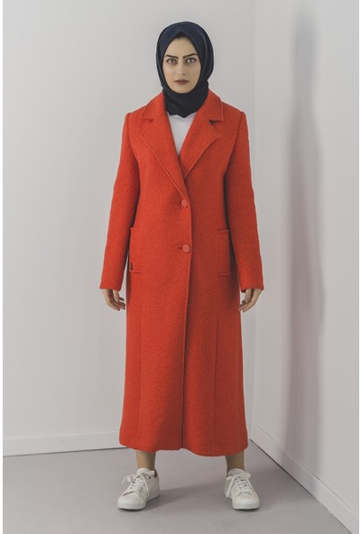 Peçem Turuncu Bukle Kumaş Kaban Peçem Turuncu Bukle Kumaş Kaban