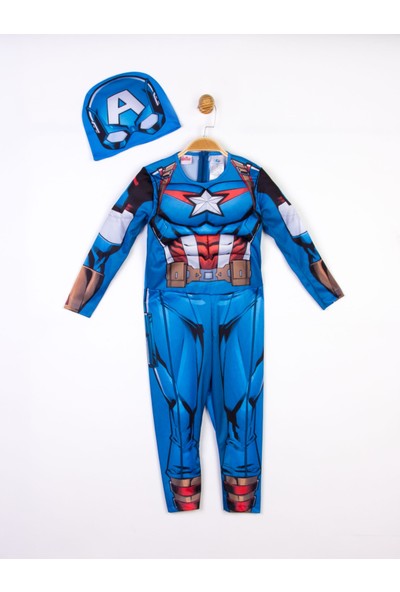 Kaptan Amerika Lisanslı Kaslı Çocuk Kostüm