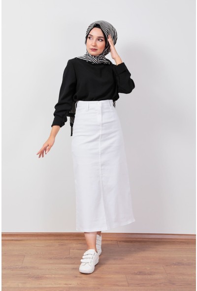 Wathka Ultra Likralı Gabardin Etek - Beyaz