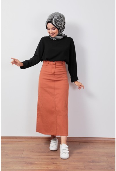 Wathka Ultra Likralı Gabardin Etek - Kahverengi