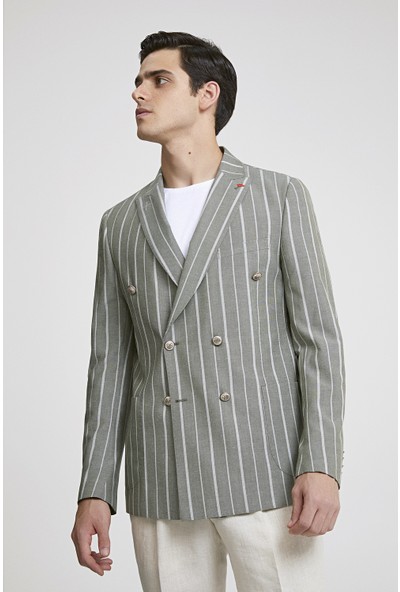 Twn Slim Fit Haki Çizgili Kumaş Ceket Twn Slim Fit Haki Çizgili Kumaş Ceket