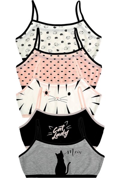 Donella 5'li Kedi Baskılı Genç Kız Body - 5971610CT-5LI Renkli 14 - 15 Yaş