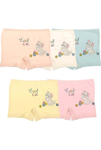 Donella 5'li Cute Cat Baskılı Kız Çocuk Şort - 4271YM-5LI Renkli 10 - 11 Yaş