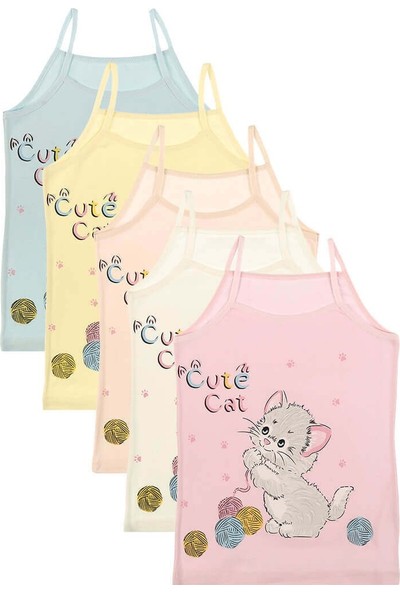 Donella 5'li Cute Cat Baskılı Kız Çocuk Atlet - 4371YM-5LI Renkli 6 - 7 Yaş