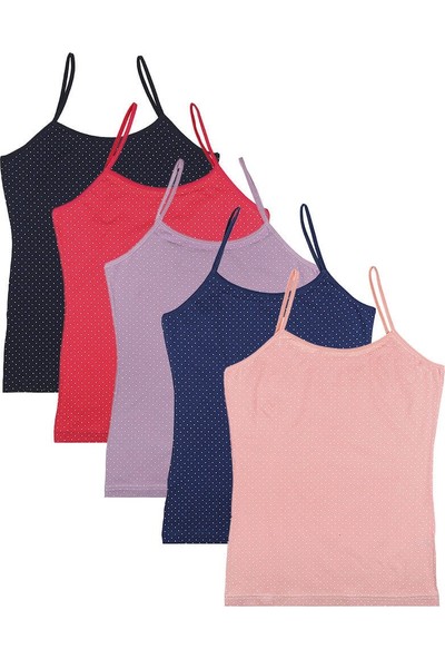 Donella 5'li Renkli Puantiyeli Kadın Atlet - 23256-5LI Renkli XXL Donella 5'li Renkli Puantiyeli Kadın Atlet - 23256-5LI Renkli XXL