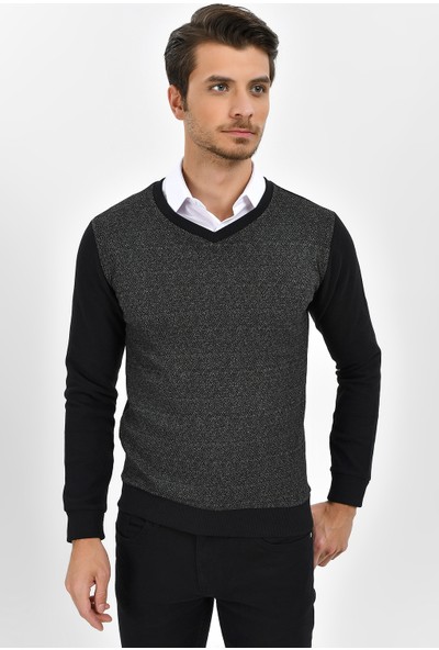 Hatemoğlu Siyah V Yaka Sweatshirt