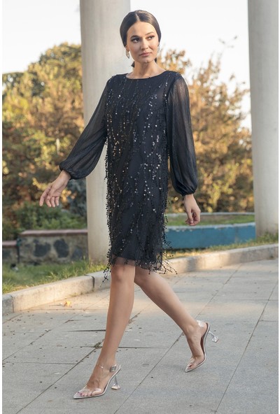 Gökmen Kotan Payet Işlemeli Abiye Elbise Siyah Gökmen Kotan Payet Işlemeli Abiye Elbise Siyah