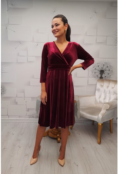 Gökmen Kotan Kadife Elbise Bordo