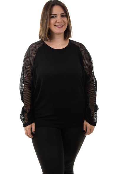 Işıltı fashion Kadın Kol File Detaylı Sweatshirt Işıltı fashion Kadın Kol File Detaylı Sweatshirt