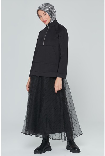 Armine Boyunda Fermuarlı Bluz 20Ka3906 Siyah