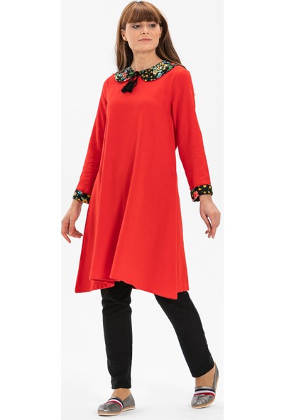 Eliş Şile Bezi Kardelen Pazen Tunik Kırmızı