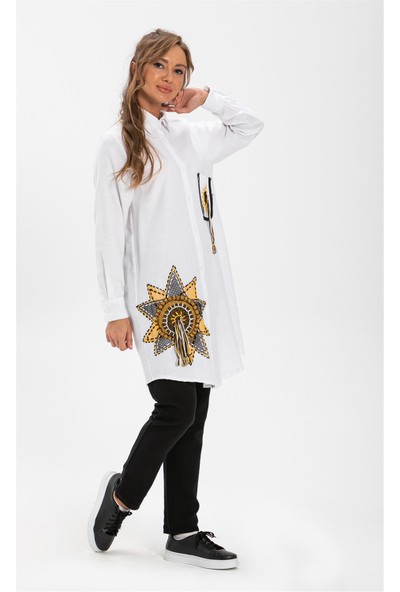 Eliş Şile Bezi Şimal Pazen Tunik Beyaz