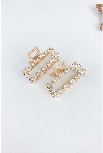 ÇLK Accessories 2 Li Taşlı Incili Dikdörtgen Metal Mandal Toka T100*2 ÇLK Accessories 2 Li Taşlı Incili Dikdörtgen Metal Mandal Toka T100*2