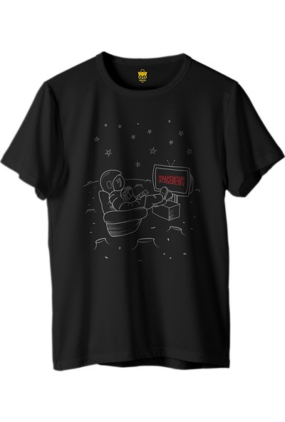 Zhoppers Astronaut Watching Spacenews Siyah Tasarım T-Shirt S Zhoppers Astronaut Watching Spacenews Siyah Tasarım T-Shirt S