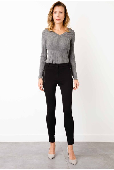 Ekol Kadın Fermuar Cepli Dar Paça Pantolon 6051113 Siyah
