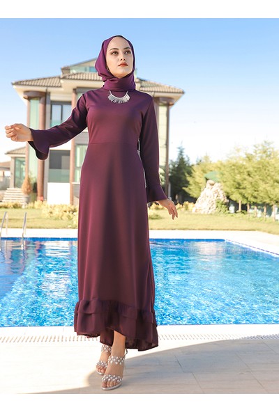 Tofisa Kadın Bisiklet Yaka Elbise - Koyu Mor - Tofisa