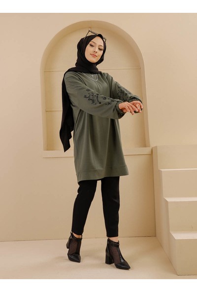 Tofisa Kadın Bisiklet Yaka Tunik - Haki - Tofisa