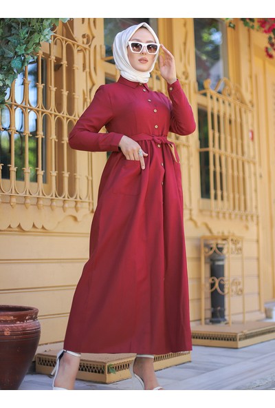 Tofisa Kadın Cepli Elbise - Bordo - Tofisa
