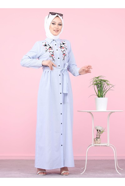 Tofisa Kadın Çizgili Uzun Gömlek Tunik - Açık Mavi - Tofisa