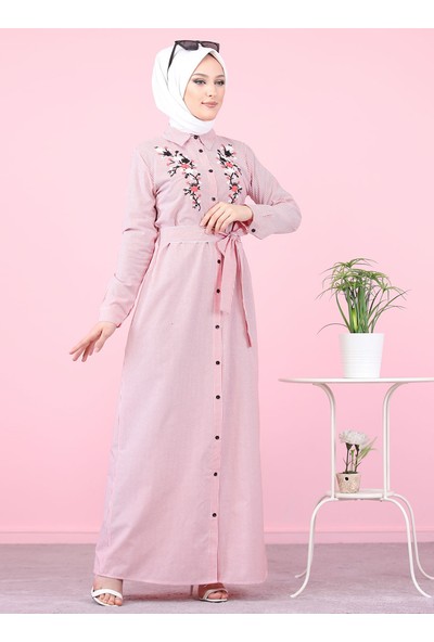 Tofisa Kadın Çizgili Uzun Gömlek Tunik - Kırmızı - Tofisa